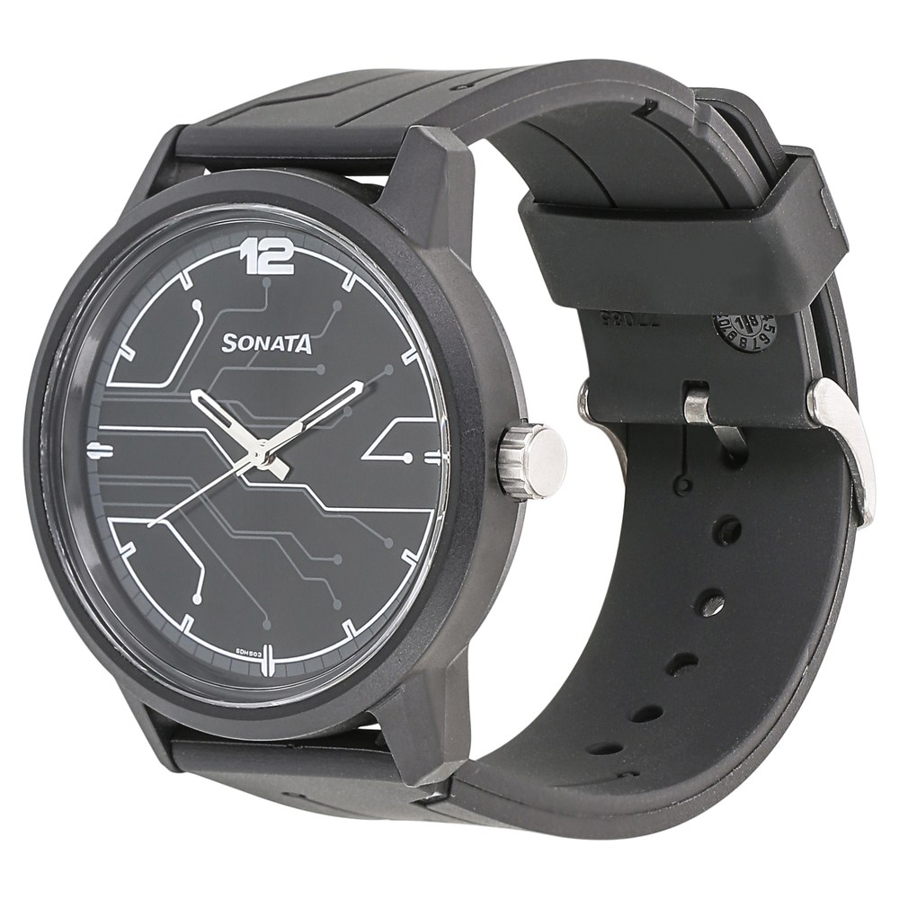Buy Online Sonata Quartz Analog Black Dial Plastic Strap Watch for Men ...