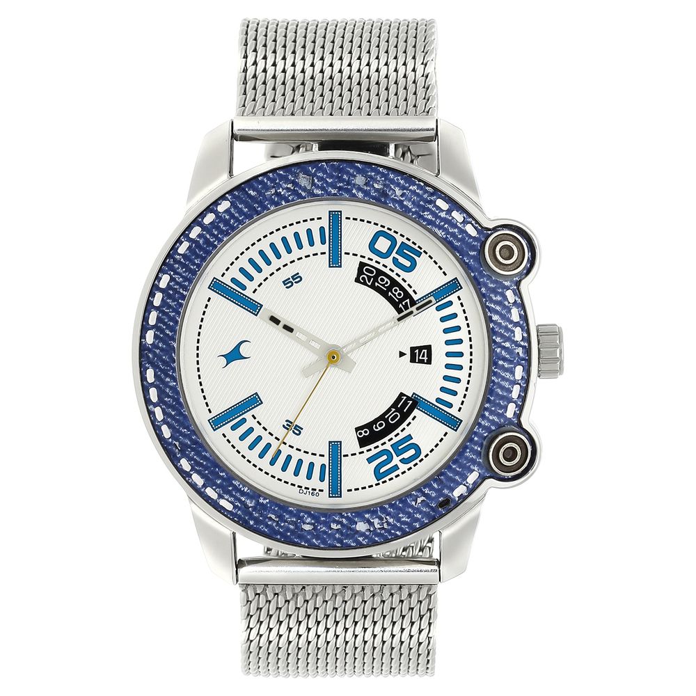 Buy Online Fastrack Denim Quartz Analog with Date Silver Dial Stainless ...
