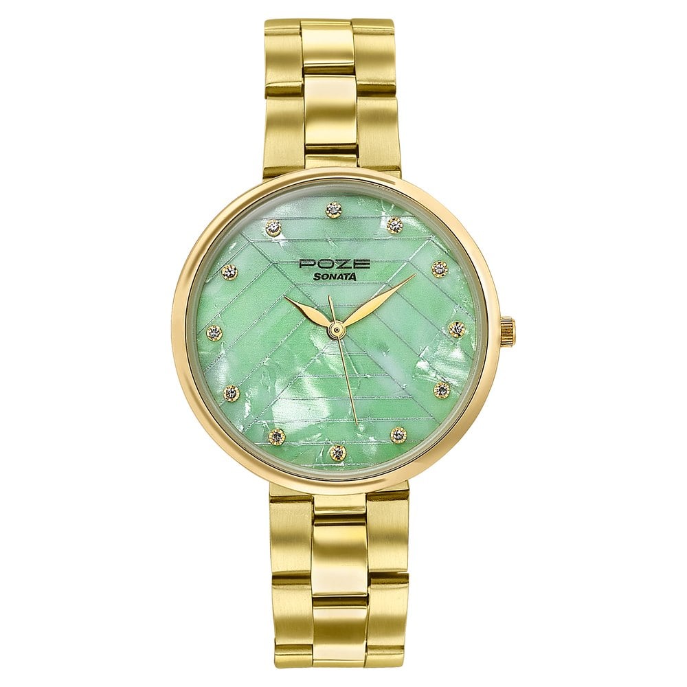 Buy Online Sonata Poze Quartz Analog Green Dial Golden Colour Stainless ...