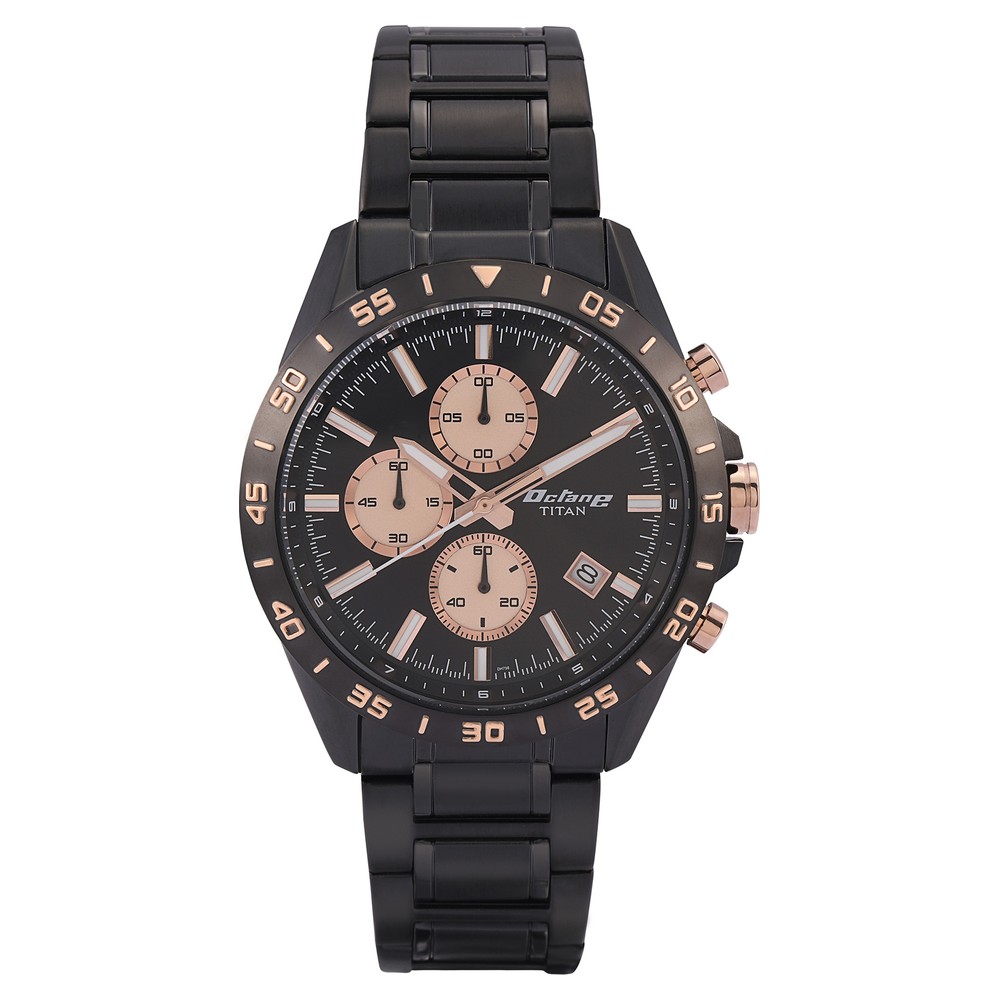 Buy Online Titan Quartz Chronograph Black Dial Stainless Steel Strap ...