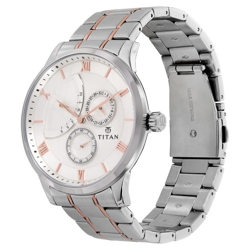 Buy Online Titan Quartz Multifunction White Dial Stainless Steel Strap ...