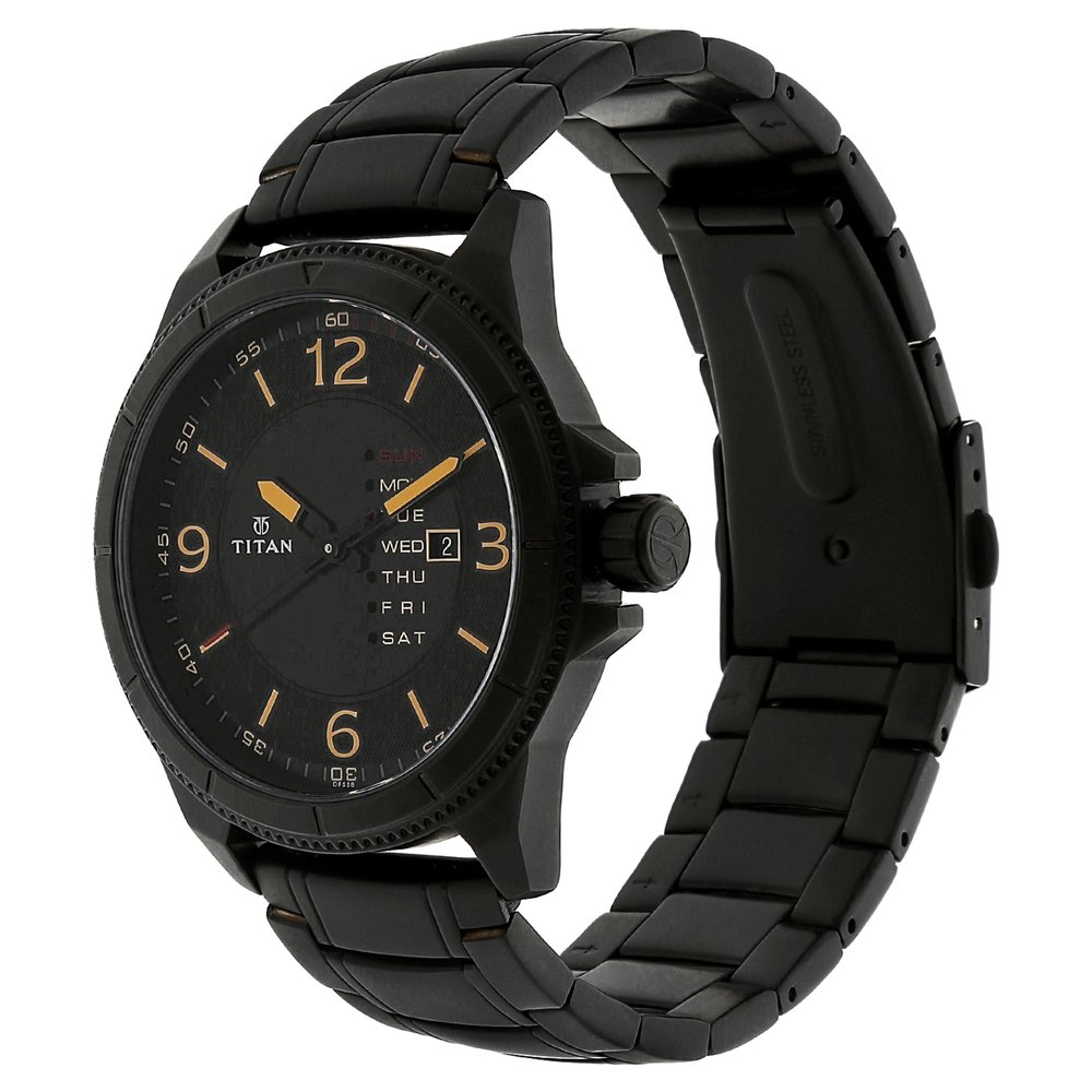 Buy Online Titan Quartz Analog with Day and Date Black Dial Stainless ...