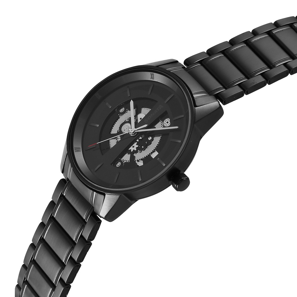 Buy Online Sonata Unveil Quartz Analog Black Dial Stainless Steel Strap ...