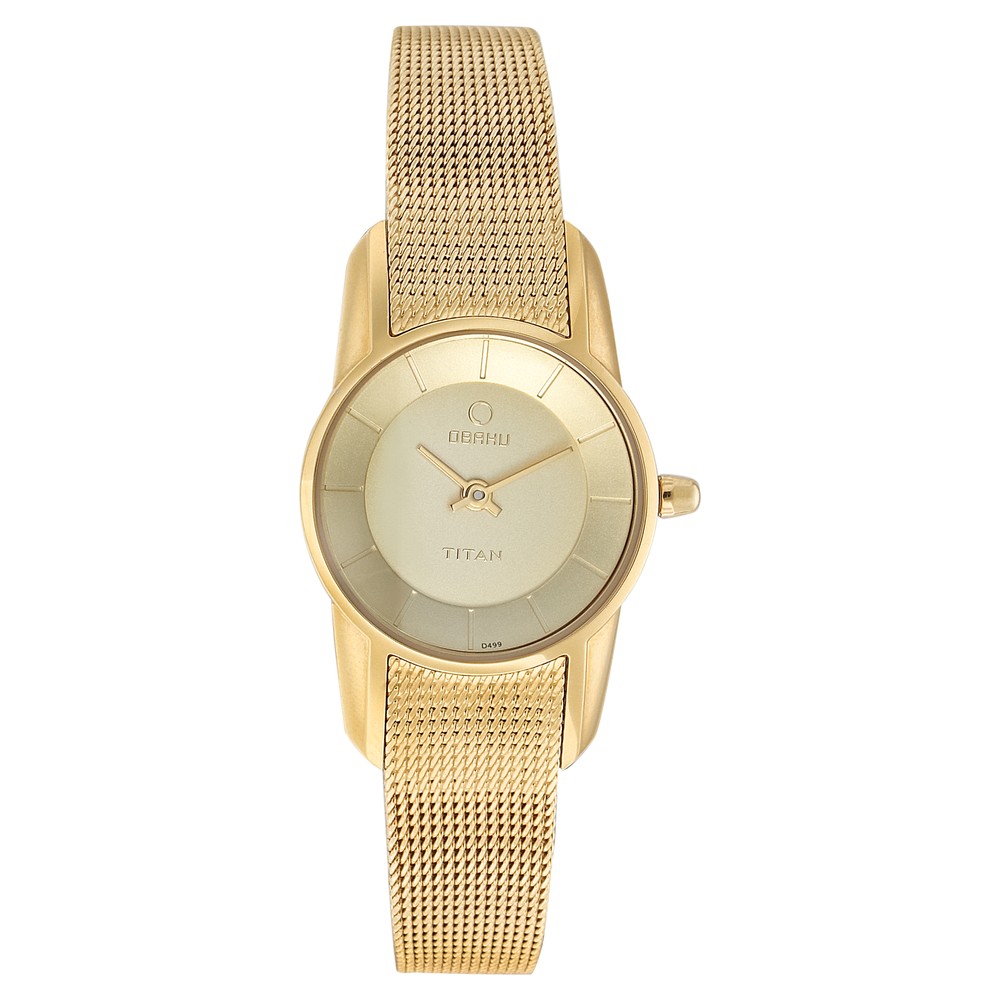Buy Online Titan Quartz Analog Golden Dial Watch for Women - nb9797ym01 ...