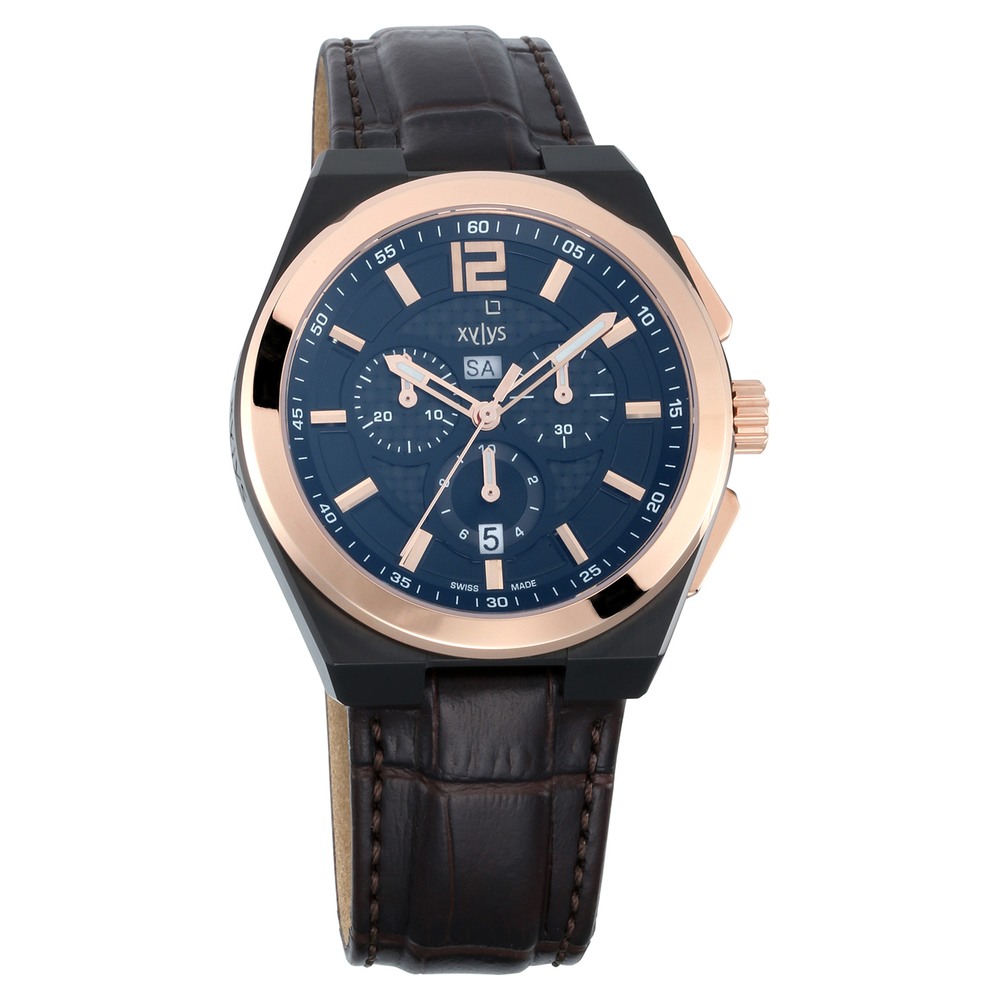 Buy Online Xylys Swiss Chronograph Tan Leather Strap and Black Dial ...
