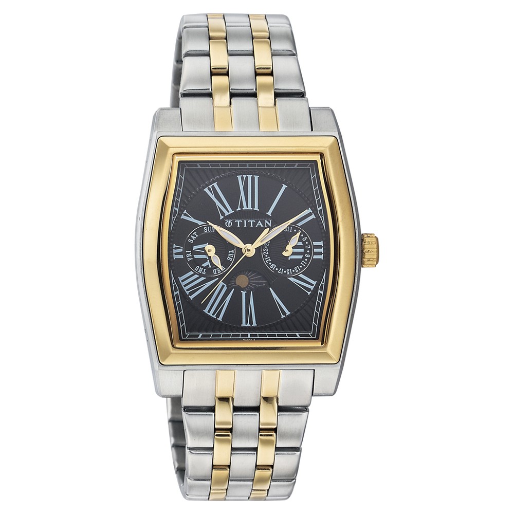 Buy Online Titan Quartz Multifunction with Moon Phase Black Dial Watch ...