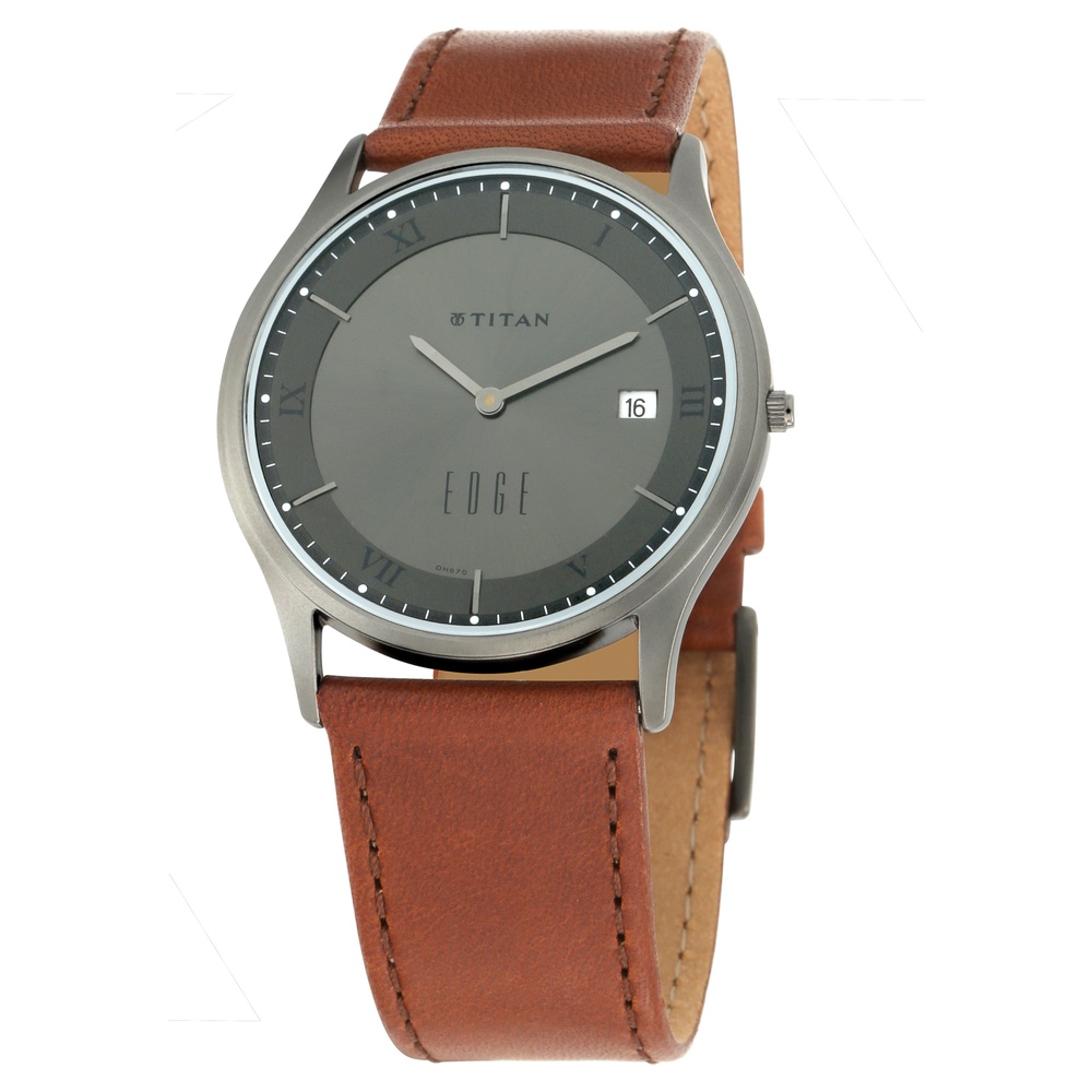 Buy Online Titan Edge Quartz Analog Anthracite Dial Leather Strap ...