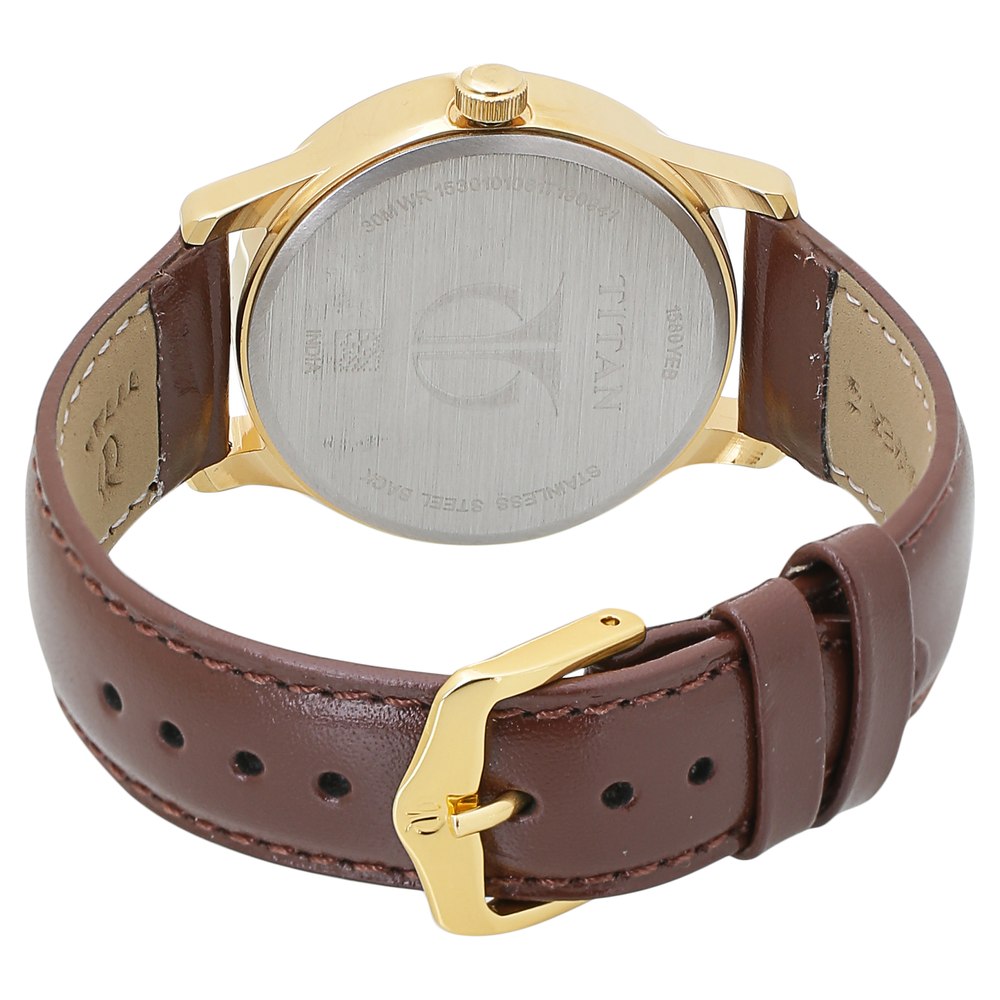 Buy Online Titan Champagne Dial Analog with Day and Date Leather Strap ...