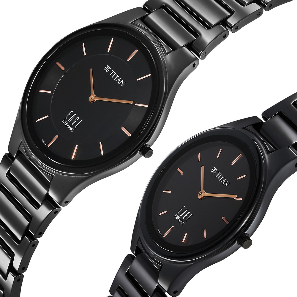 Buy Online Titan Edge Pair Black Dial Analog Ceramic Strap watch for ...