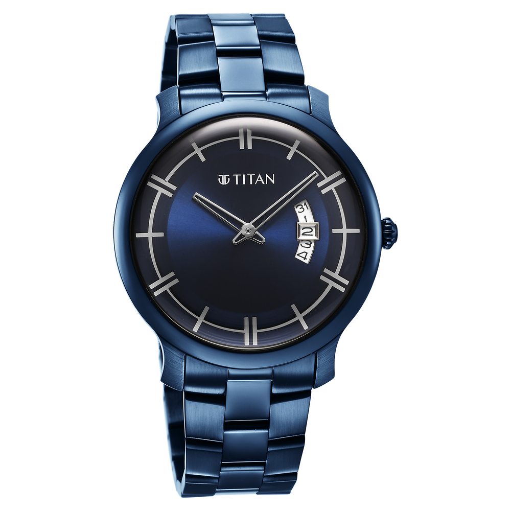 Buy Online Titan Classic Distincta Blue Dial Analog with Date Stainless ...
