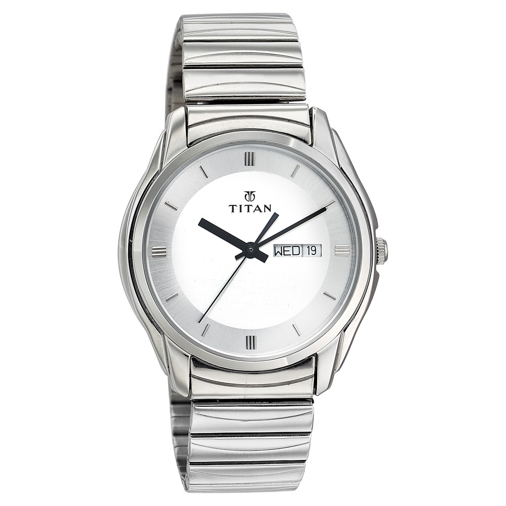 Buy Online Titan Quartz Analog with Day and Date Silver Dial Watch for ...