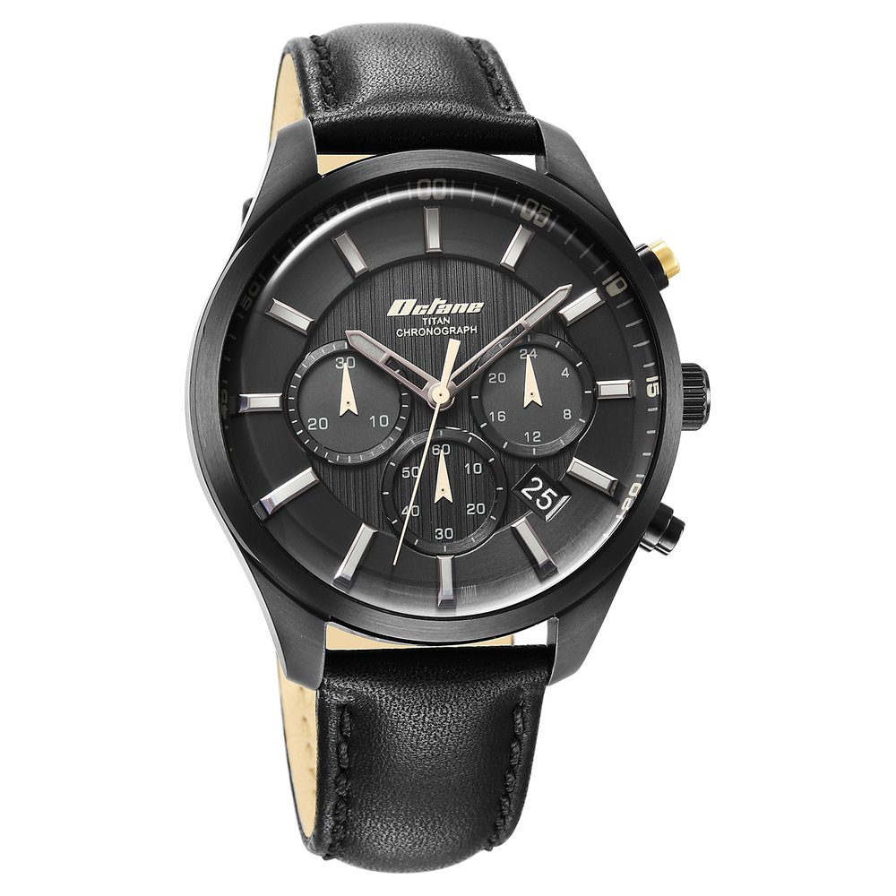 Buy Online Titan Octane Classic Sporty Black Dial Chronograph Leather ...