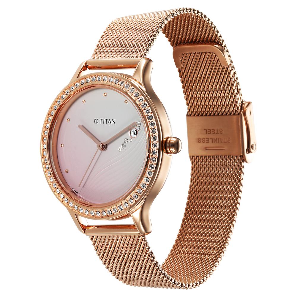 Buy Online Titan Purple Glam It Up Pink Dial Analog with Date Stainless ...