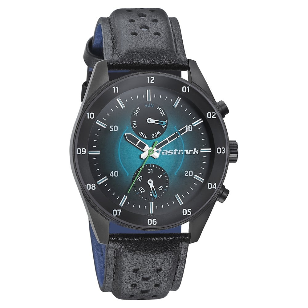 Buy Online Fastrack Space Rover Quartz Multifunction Blue Dial Leather ...