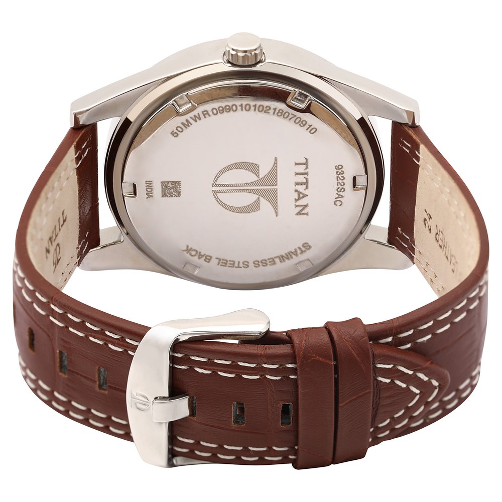 Buy Online Titan Silver Dial Analog with Date Leather Strap watch for ...