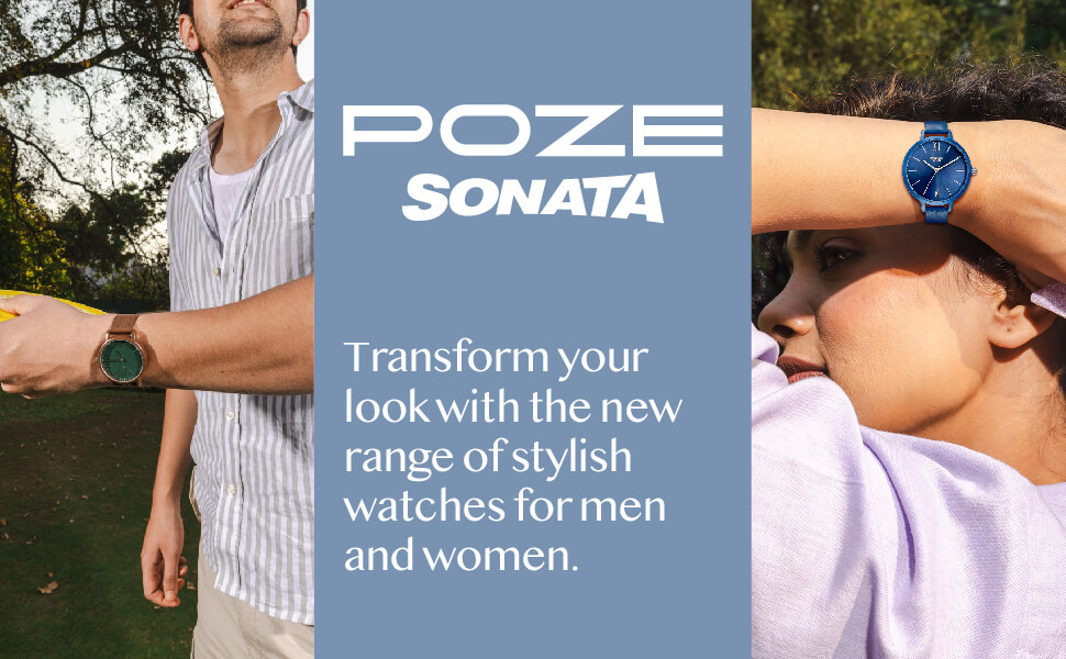 Buy Online Sonata Poze Quartz Analog Blue Dial Leather Strap Watch for ...