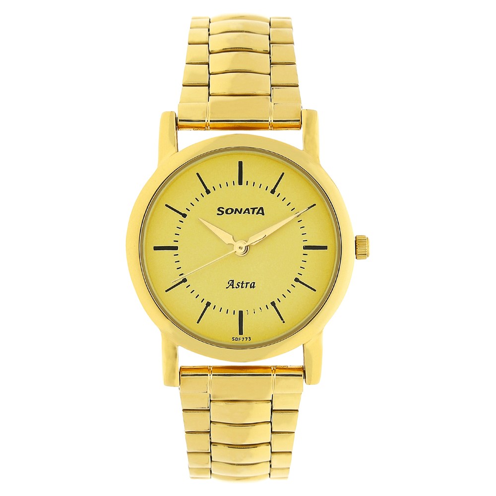 Buy Online Sonata Quartz Analog Champagne Dial Stainless Steel Strap ...