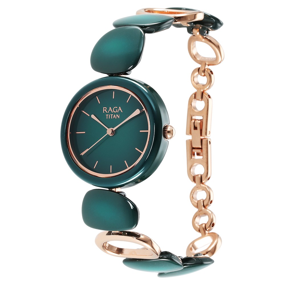 Buy Online Titan Raga Ceramics Green Dial Analog Metal Strap Watch for ...