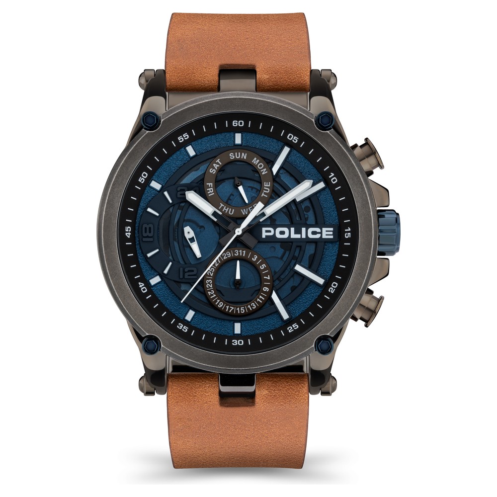 Buy Online Police Quartz Multifunction Blue Dial Leather Strap Watch ...