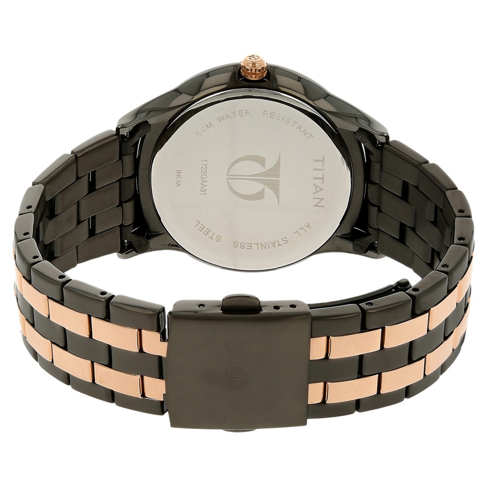 Buy Online Titan Quartz Multifunction Black Dial Stainless Steel Strap ...