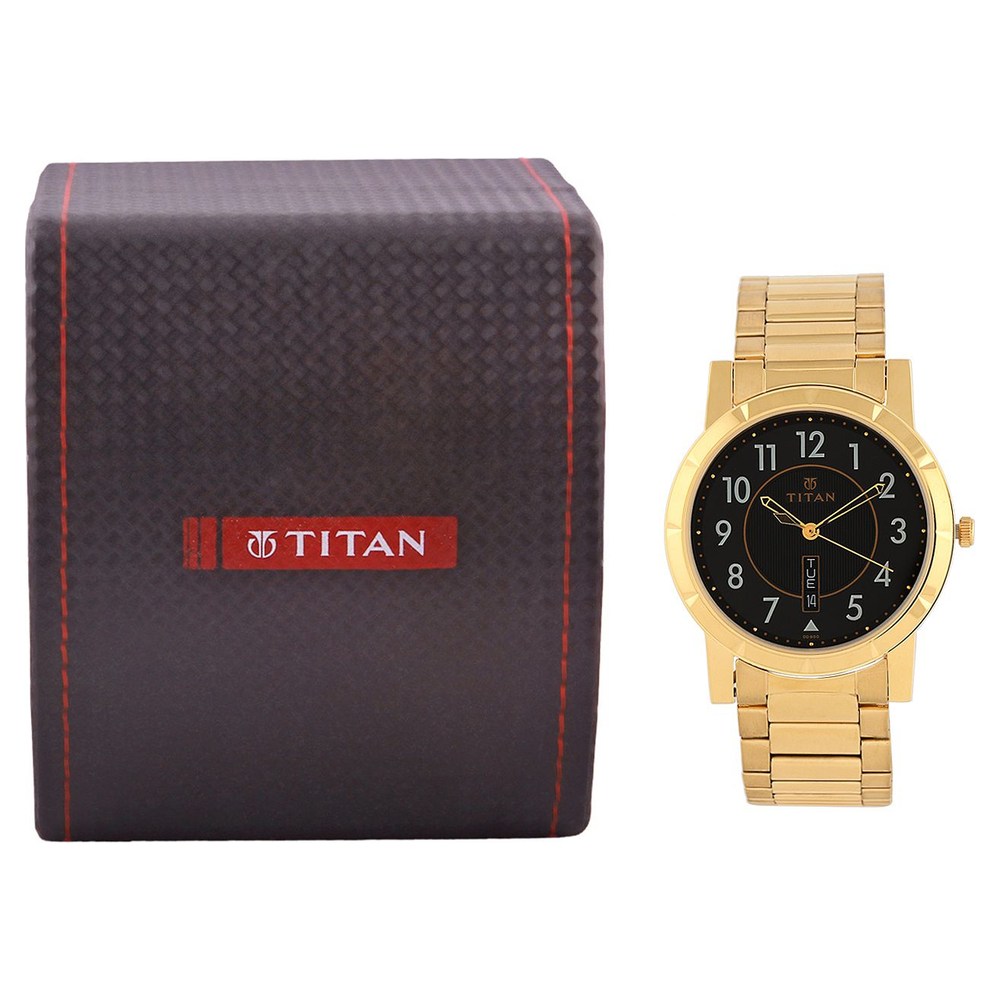 Buy Online Titan Analog Black Dial with Day and Date Quartz Stainless ...