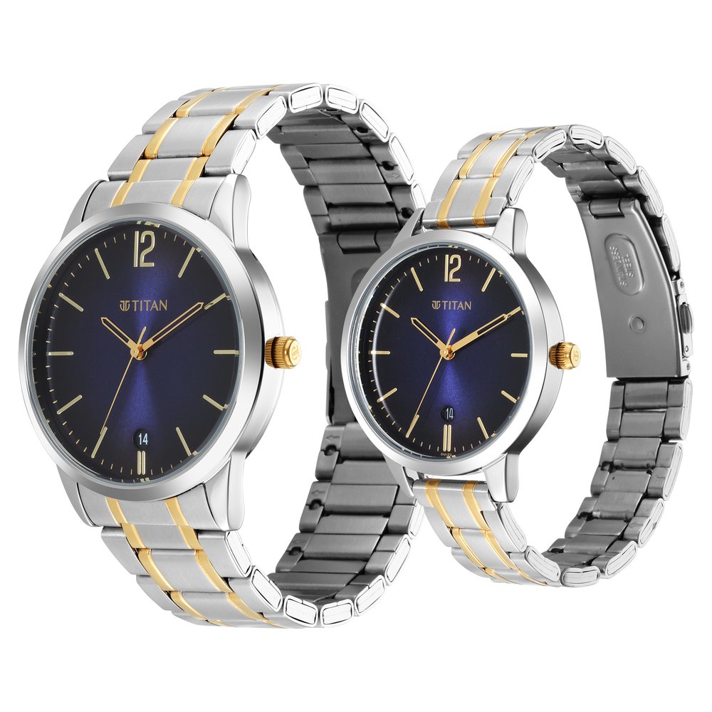 Buy Online Titan Quartz Analog with Date Blue Dial Stainless Steel ...