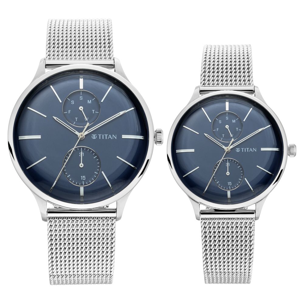 Buy Online Titan Quartz Multifunction Blue Dial Stainless Steel Strap ...