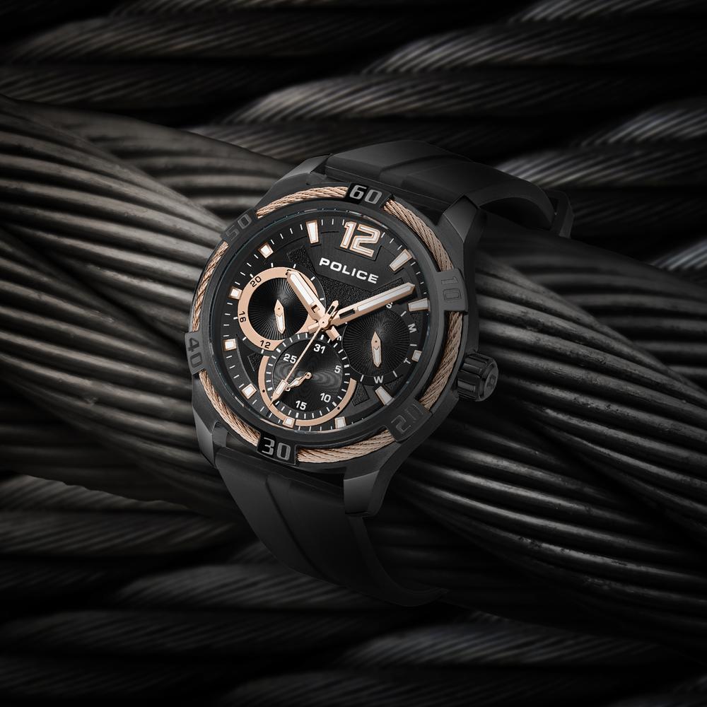 Buy Online Police Multifunction Black Dial Black Silicone Strap Watch ...