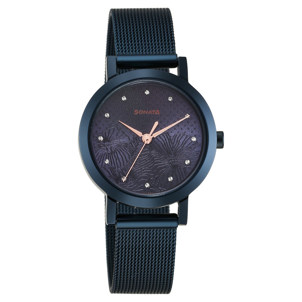 Buy Online Sonata Quartz Analog Blue Stainless Steel Strap for Women ...