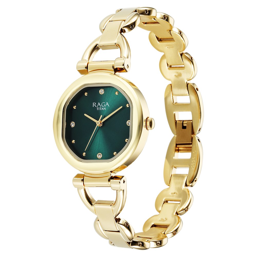 Buy Online Titan Raga Showstopper Quartz Analog Green Dial Metal Strap ...