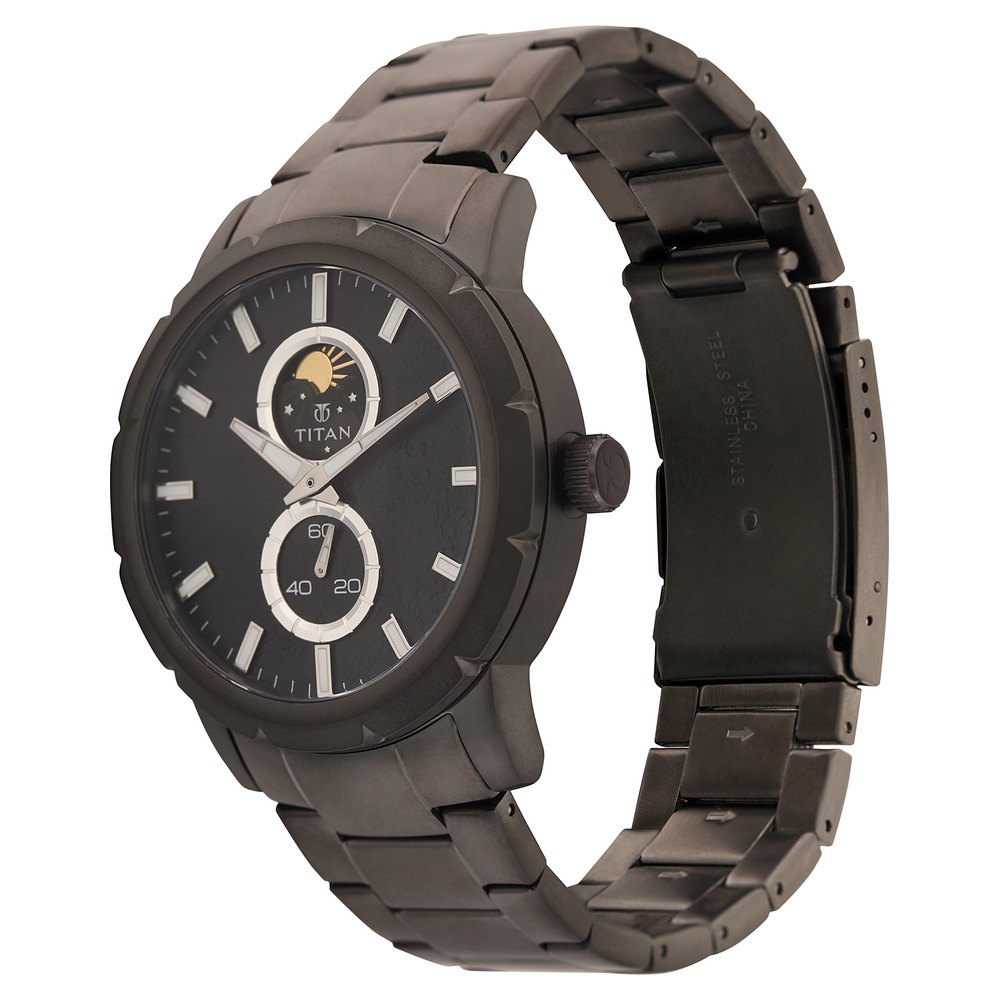 Buy Online Titan Moonphase Gun Dial Stainless Steel Strap watch for Men ...