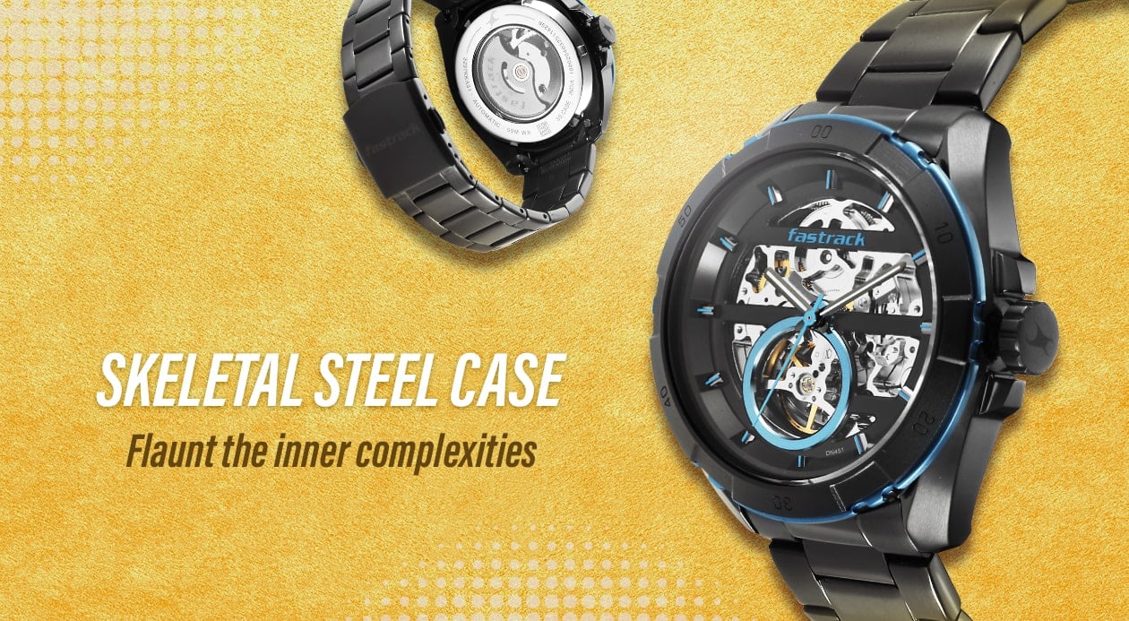 Buy Online Fastrack Automatics Black Dial Black Stainless Steel Strap ...