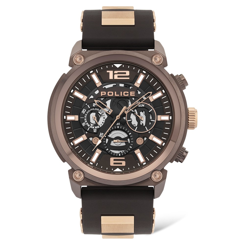 Buy Online Police Quartz Multifunction Brown Dial Silicone Strap Watch ...
