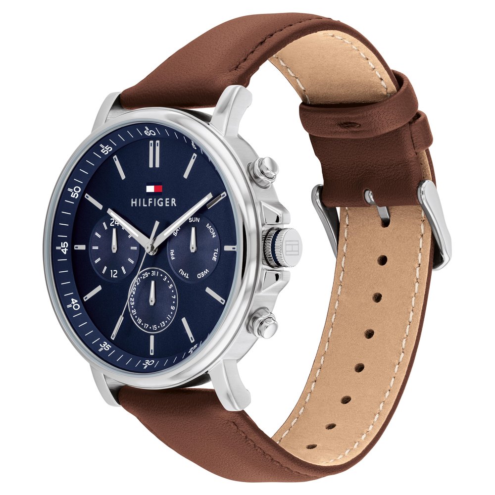 Buy Online Tommy Hilfiger Quartz Multifunction Blue Leather Strap for ...