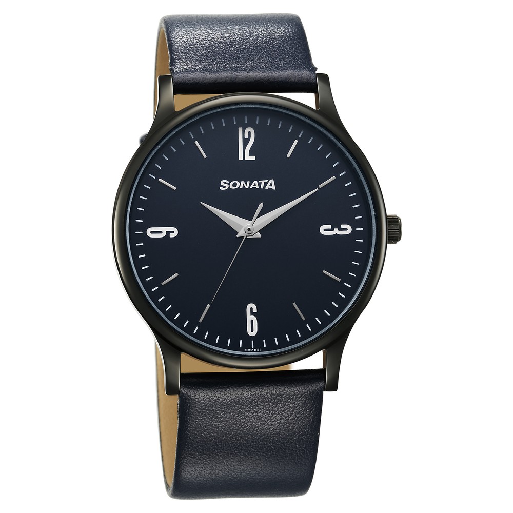 Buy Online Sonata Aspire Quartz Analog Blue Dial Leather Strap Watch ...