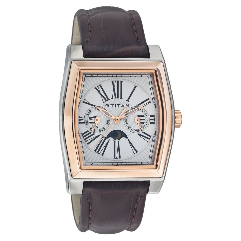 Buy Online Titan Quartz Multifunction with Moon Phase Silver Dial Watch ...