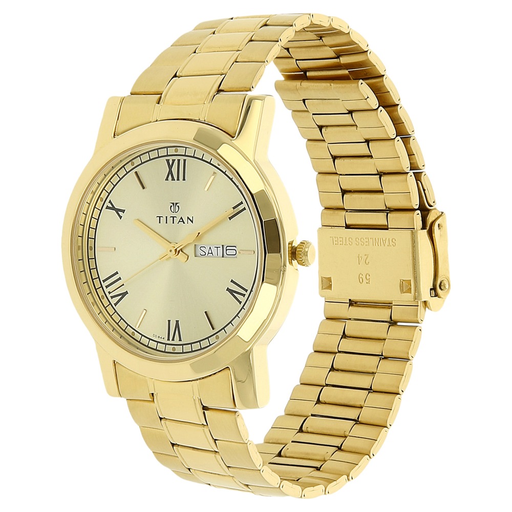 Buy Online Titan Quartz Analog with Day and Date Champagne Dial ...