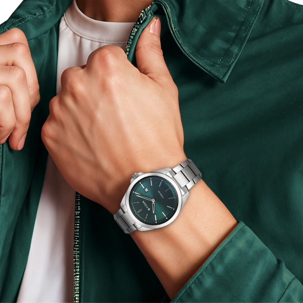 Buy Online Titan Titanium Quartz Analog Green Dial Titanium Strap Watch ...