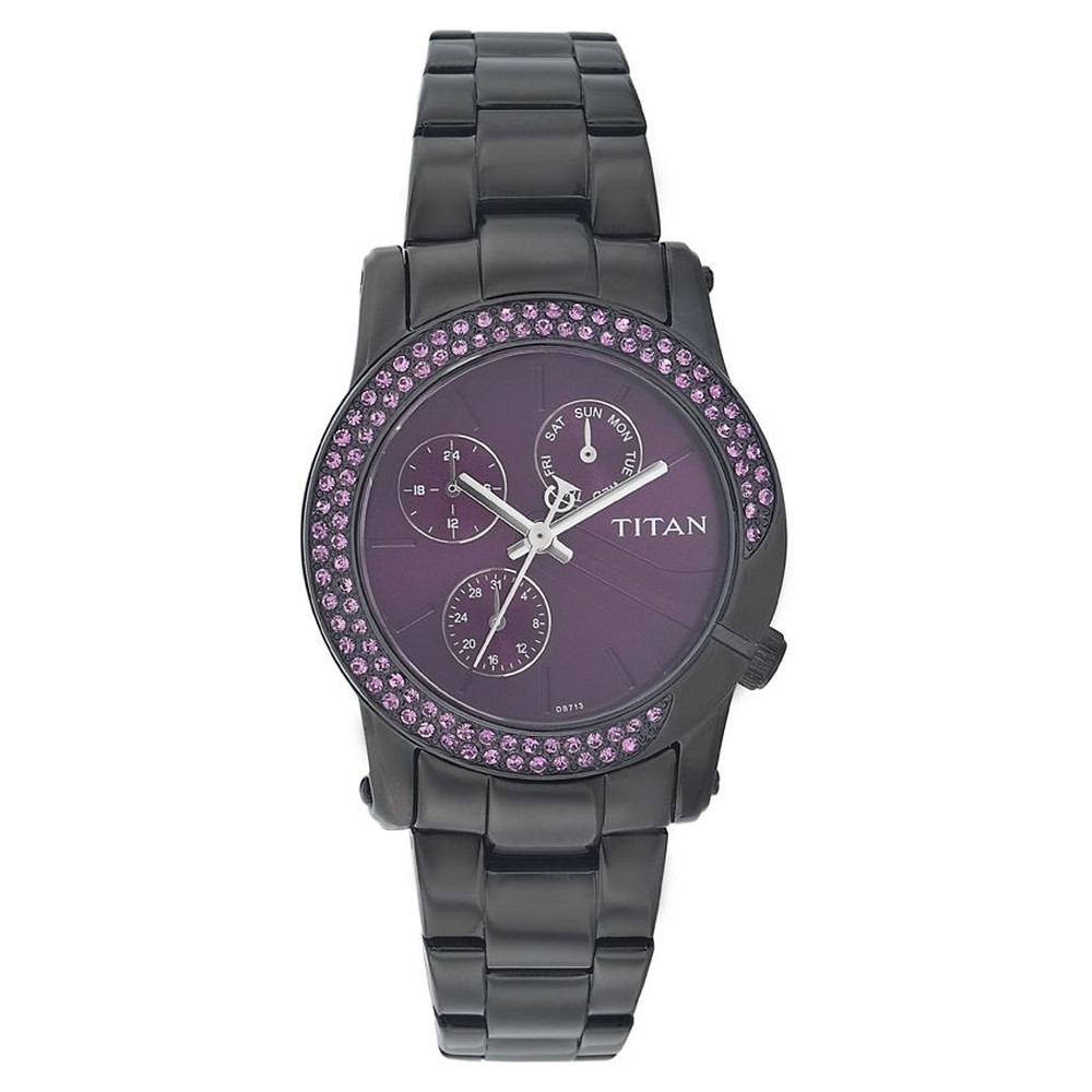Buy Online Titan Quartz Multifunction Purple Dial Watch for Women ...