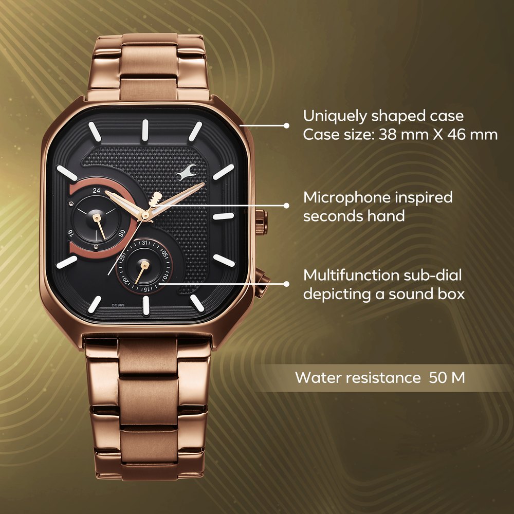 Buy Online Fastrack Groove Multifunction Black Dial Metal Strap Guy's ...