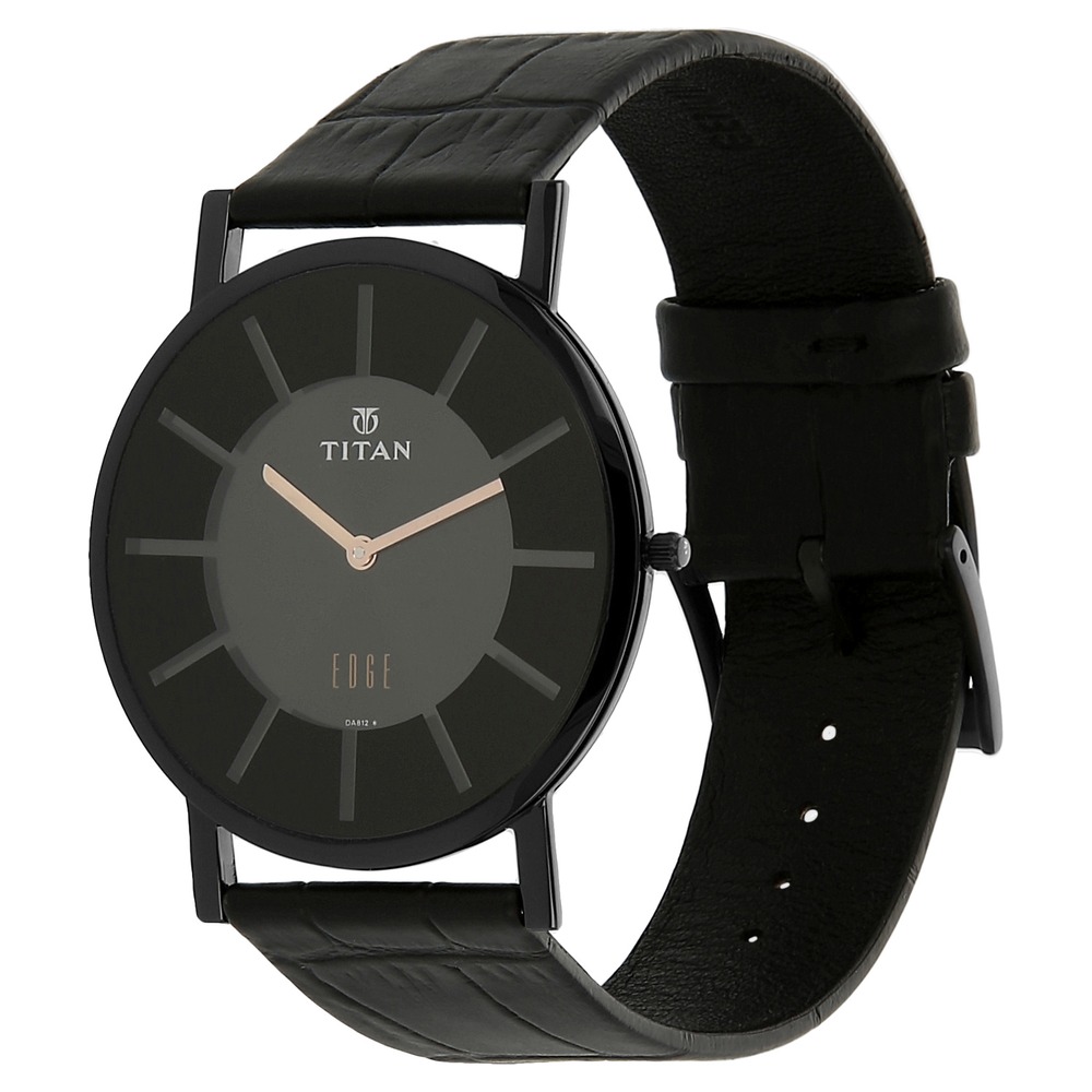Buy Online Titan Edge Quartz Analog Black Dial Black Leather Strap ...