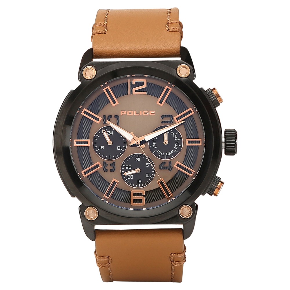 Buy Online Police Quartz Analog Grey Dial Leather Strap Watch for Men ...