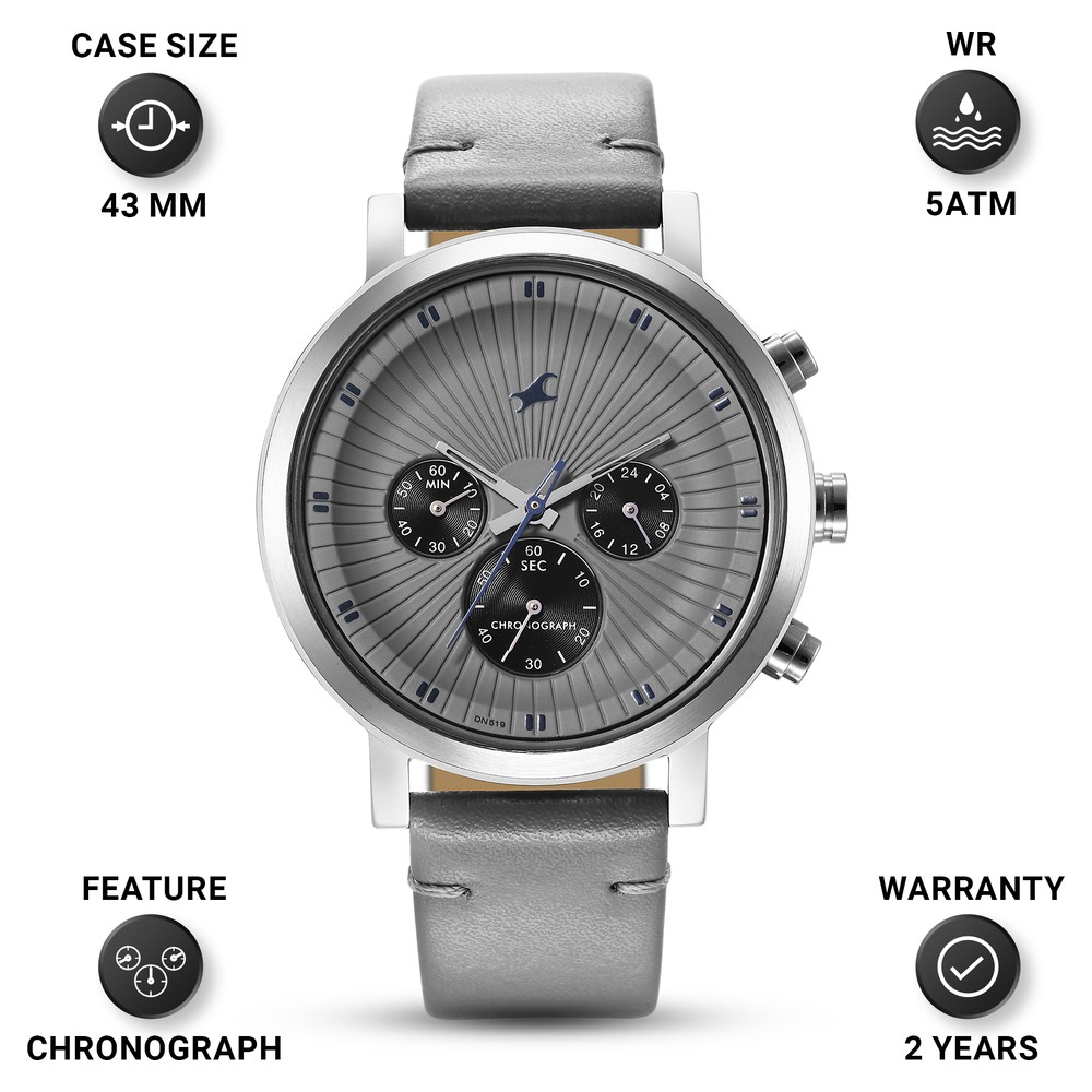 Buy Online Fastrack Kronos Multifunction Grey Dial Leather Strap Watch ...