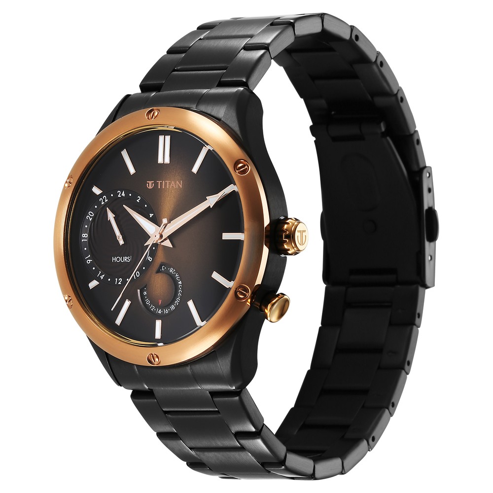 Buy Online Titan Stellar Multifunction Brown Dial Black Stainless Steel ...