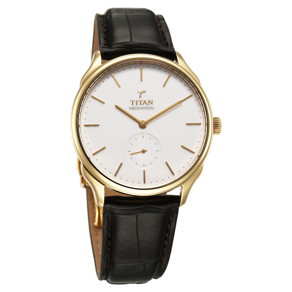 Buy Online Titan 40 years Slim Mechanical White Dial 18 KT Gold Case ...