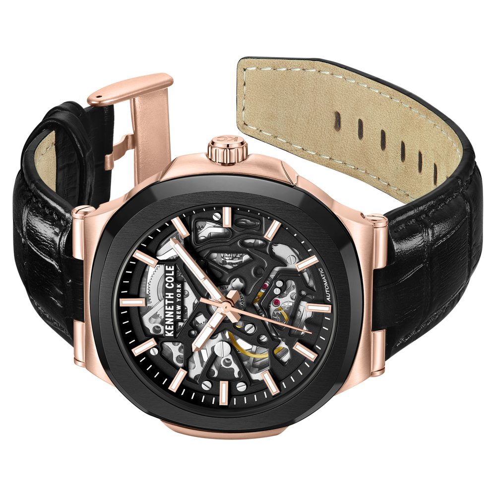 Buy Online Kenneth Cole Automatic Black Dial With Black Leather Strap ...