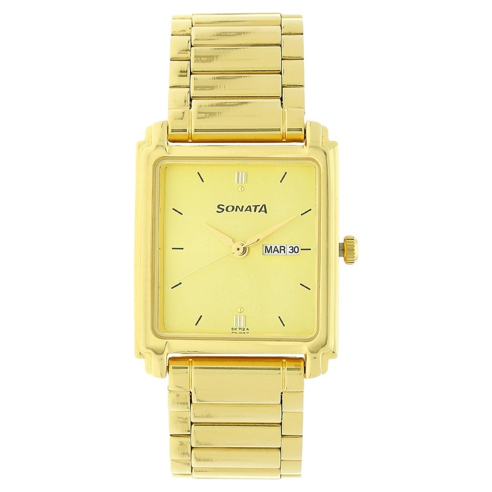 Buy Online Sonata Quartz Analog with Day and Date Champagne Dial Metal ...