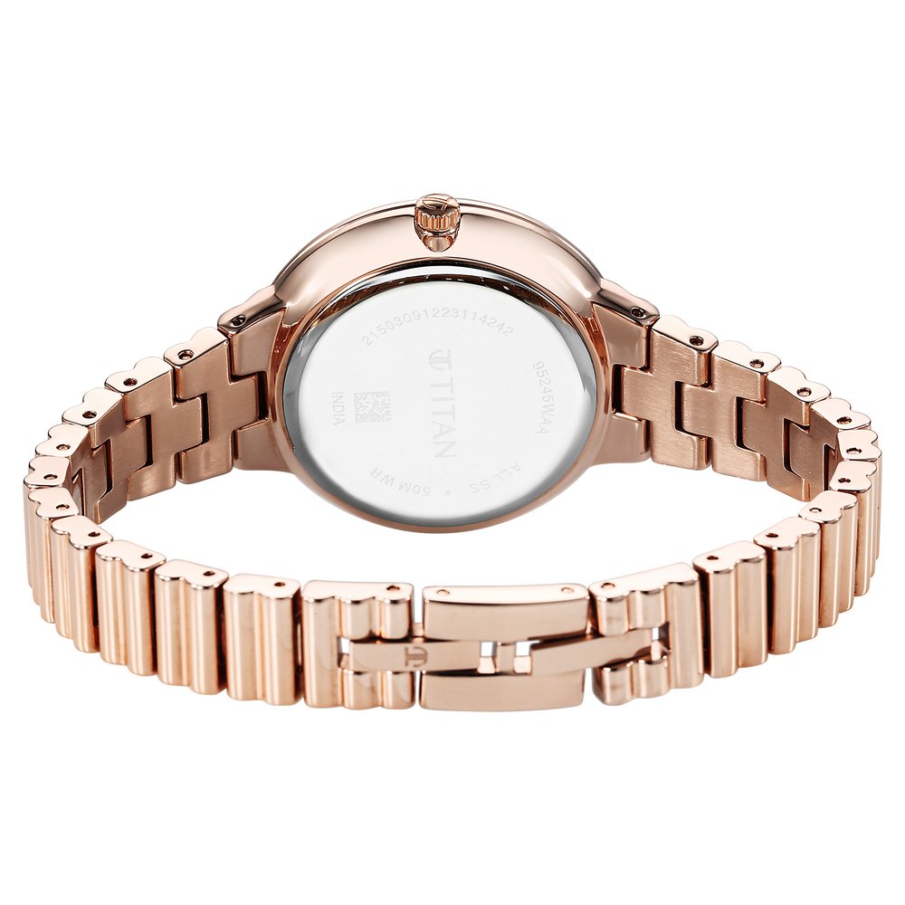 Buy Online Titan Aura Quartz Analog Silver Dial Rose Gold Stainless ...