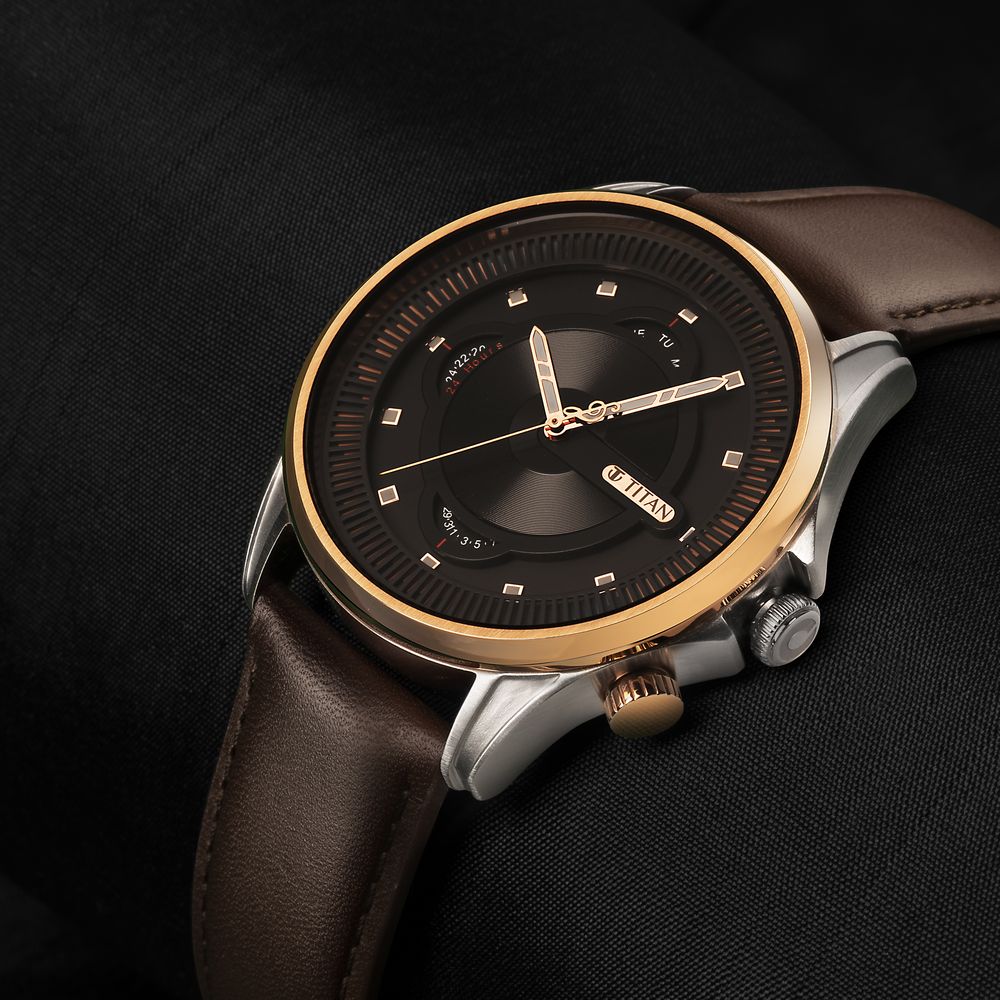 Buy Online Titan Techno Beats Black Dial Analog with Day and Date Steel ...