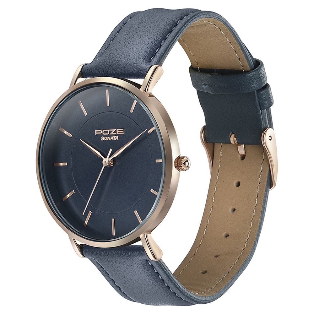 Buy Online Sonata Poze Quartz Analog Blue Dial Blue Leather Strap Watch ...